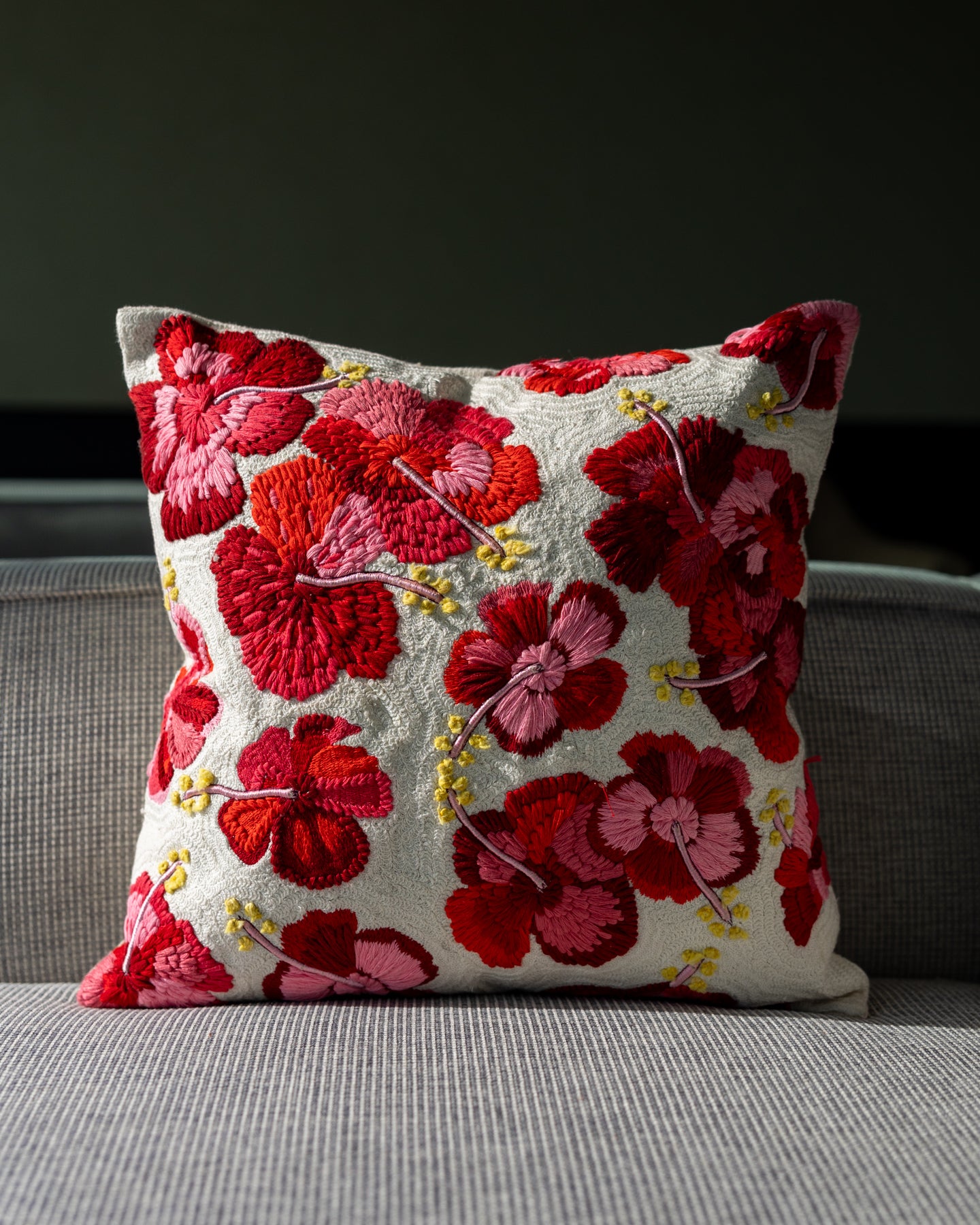 Haley Organic Cotton Embroidered Hibiscus Throw Pillow – YaYa & Co.