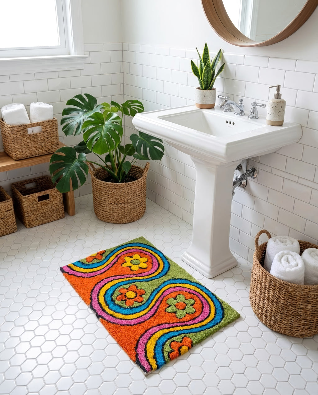 Betty Organic Cotton Handmade Colorful Tufted Abstract Bathmat – YaYa & Co.