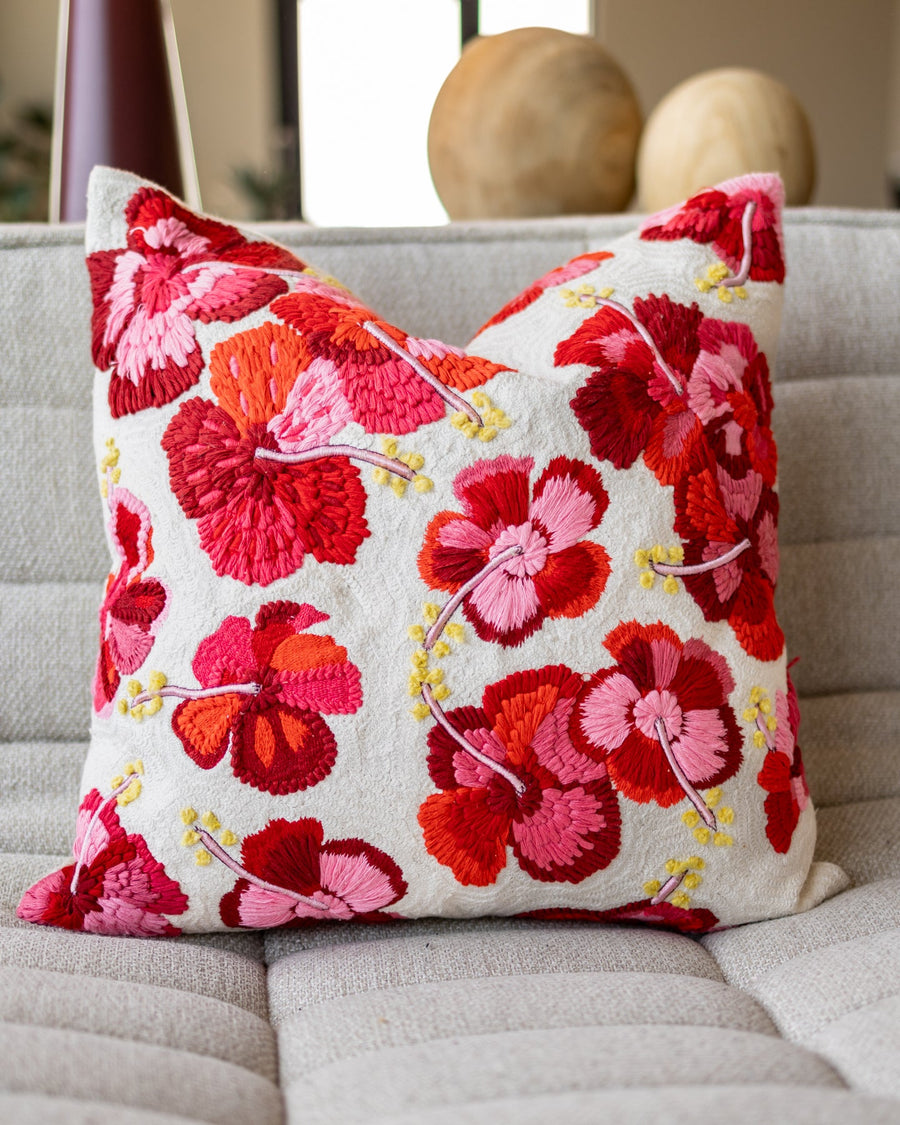 Haley Organic Cotton Embroidered Hibiscus Throw Pillow – YaYa & Co.