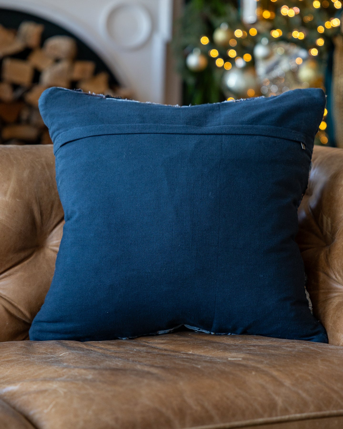 Indigo Recycled Denim Button Throw Pillow YaYa Co