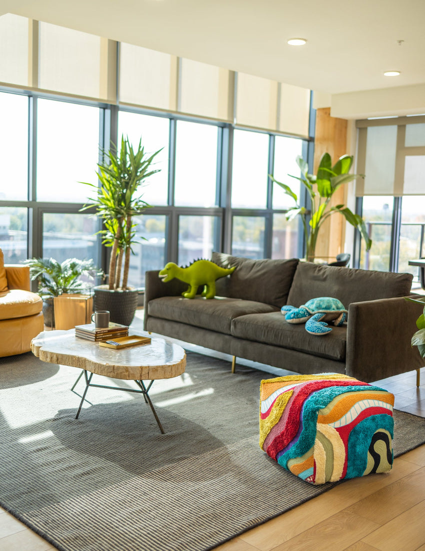 One-of-a-kind Organic Cotton Abstract Poufs – YaYa & Co.
