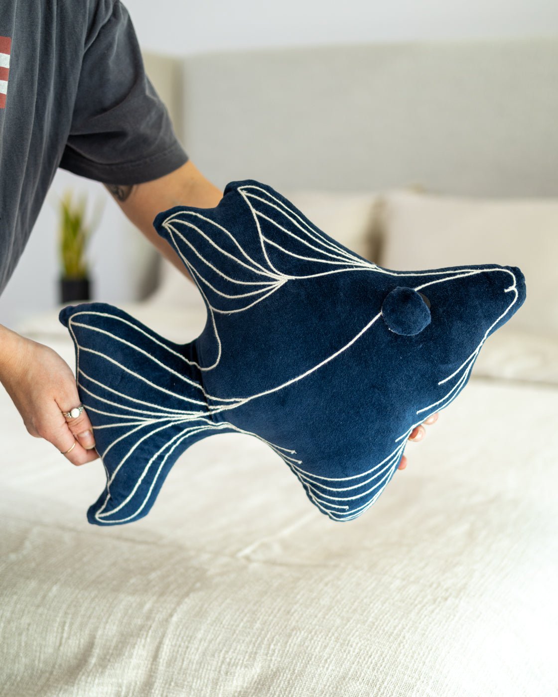 Organic Cotton Velvet Fish Pillow – YaYa & Co.